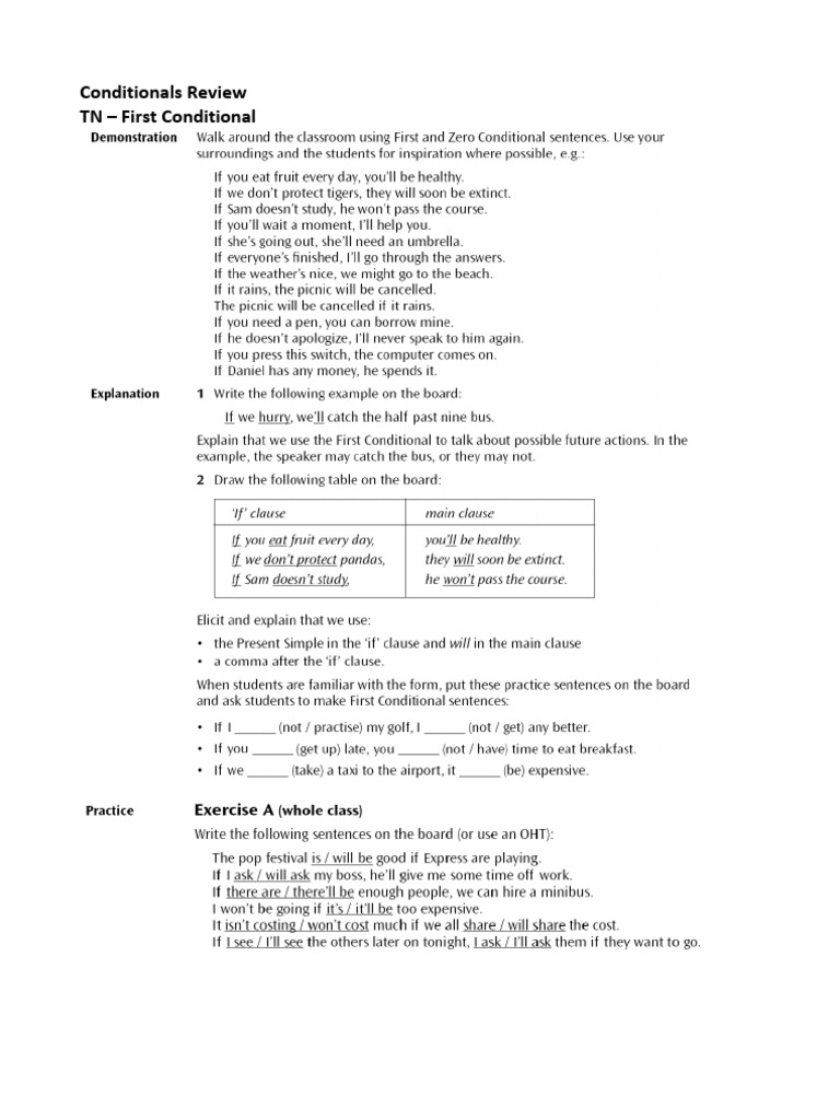 Conditionals Review TN - First Conditional: Document1 | Download Free ...