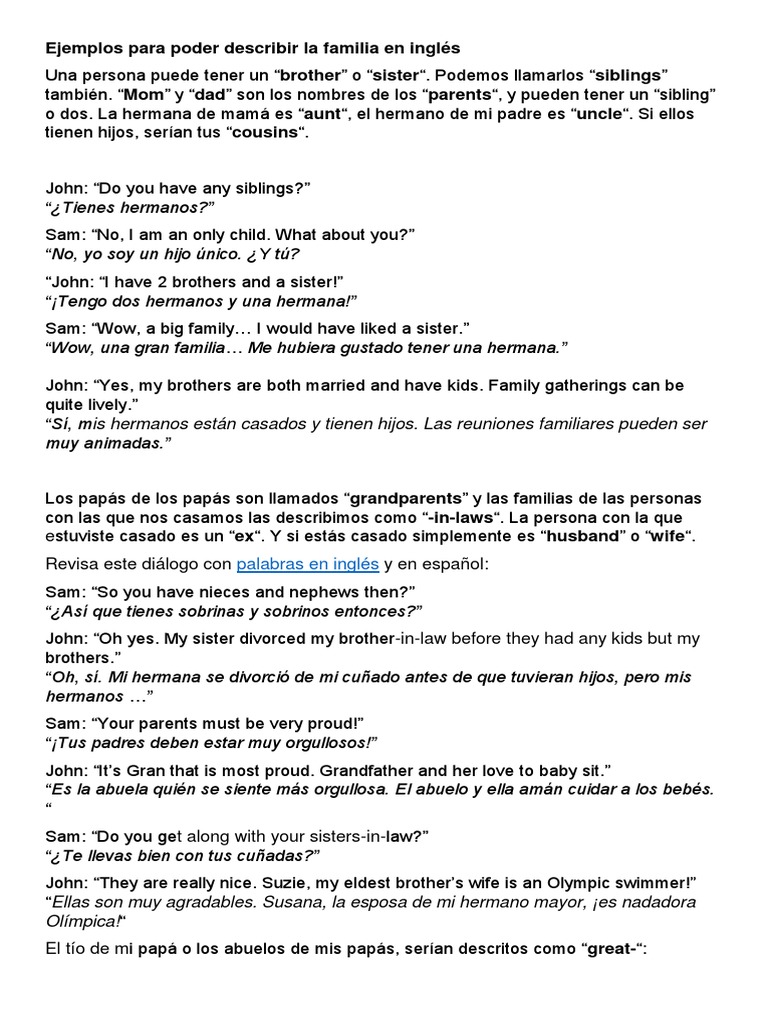 Ejemplos para Poder Describir La Familia en Inglés | PDF | Padre e hijo ...