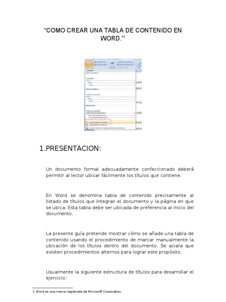 Como Crear Una Tabla de Contenido en Word | PDF | Point and Click ...