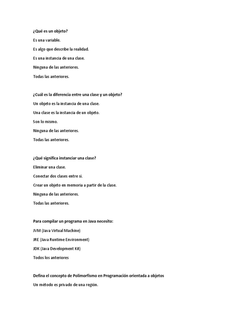 Preguntas Prueba Tecnica | PDF | Objeto (informática) | Java (lenguaje de programación)
