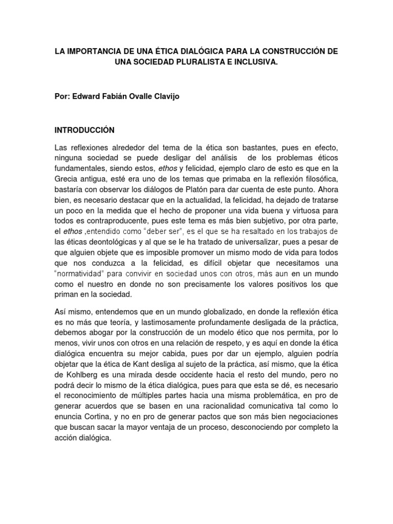 Ética Dialógica | PDF | Felicidad | Teorías filosóficas