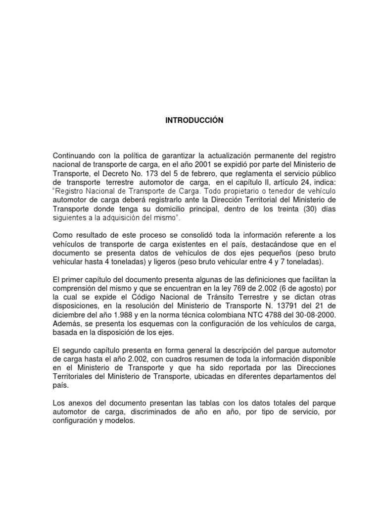 Parque Automotor Carga Colombia | PDF | Eje | Remolque (Vehículo)