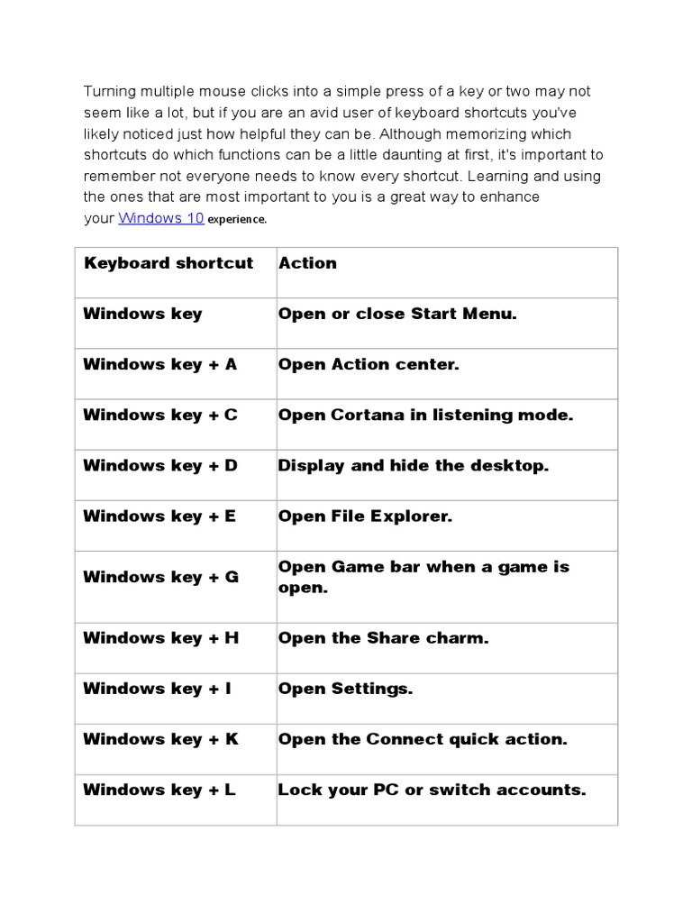 Enhance Your Windows 10 Experience with Keyboard Shortcuts | PDF | Tab ...