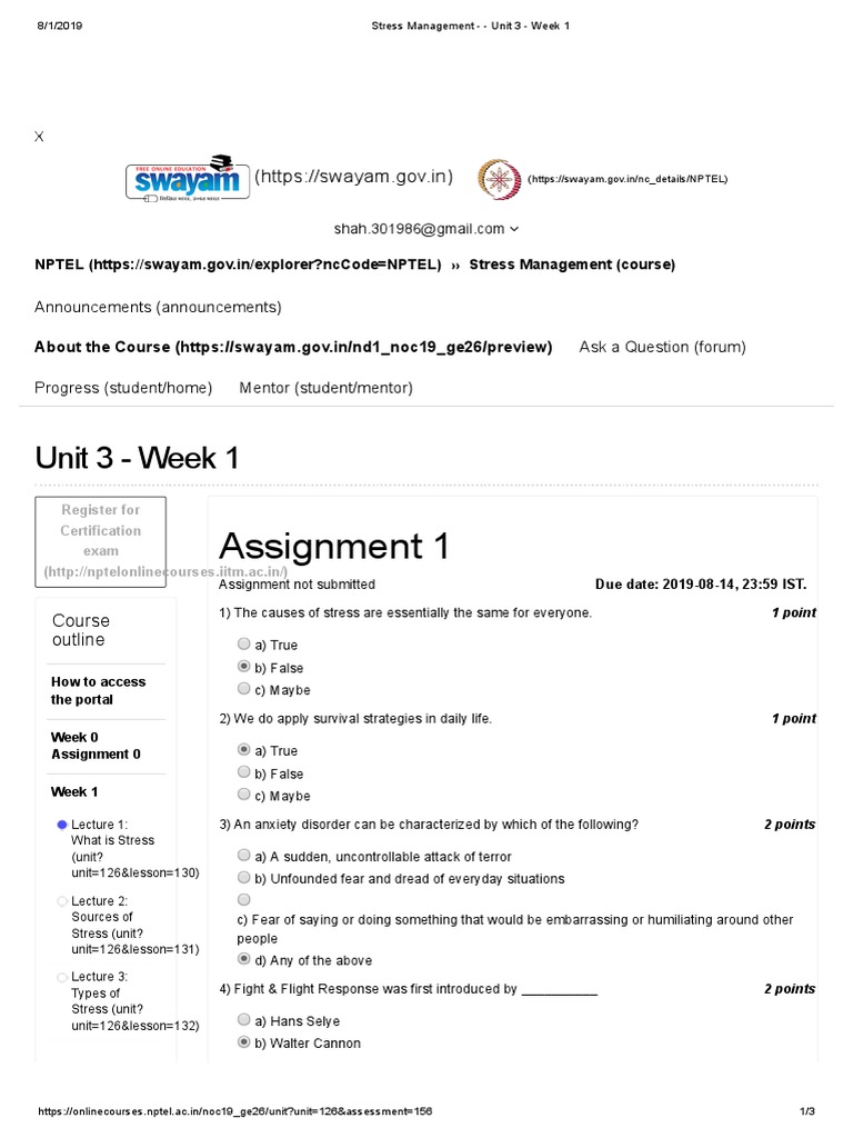 Stress Management - Unit 3 - Week 1 | PDF | Stress (Biology) | Psychiatry