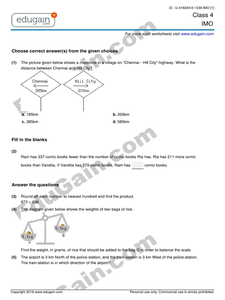 Class 4 IMO: Choose Correct Answer(s) From The Given Choices | PDF ...