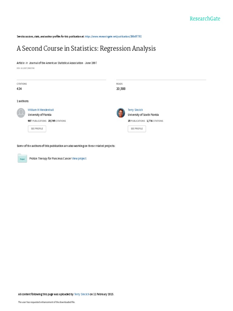 A Second Course in Statistics: Regression Analysis: Journal of The American Statistical ...