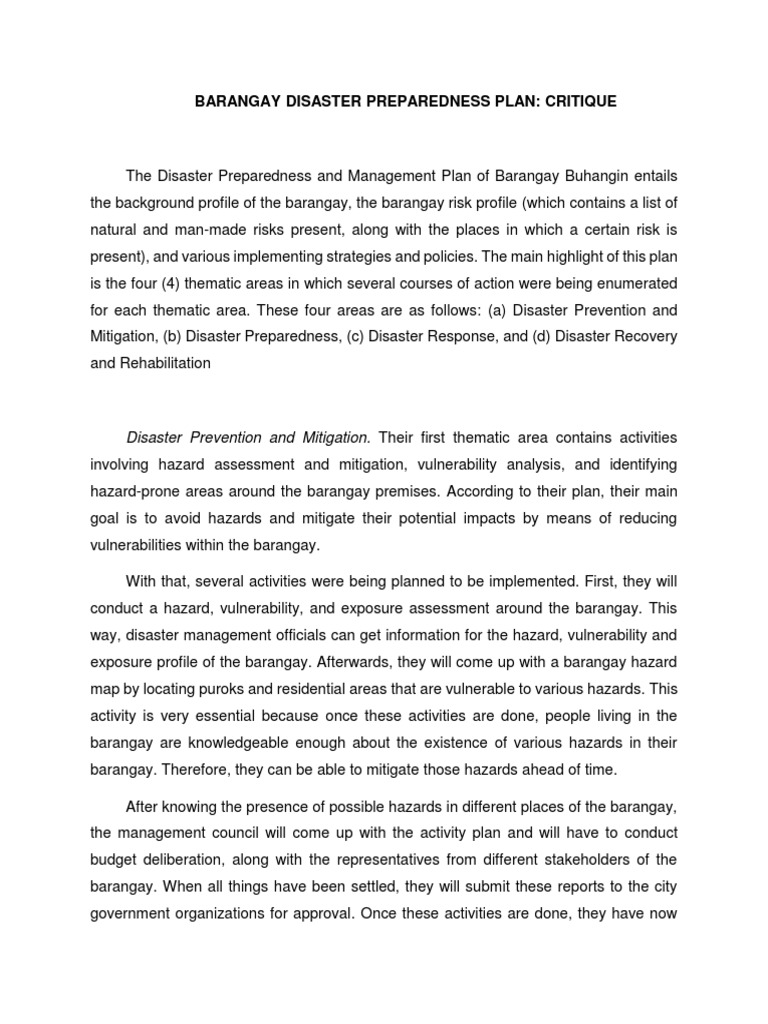 Barangay Disaster Preparedness Plan | Download Free PDF | Emergency ...
