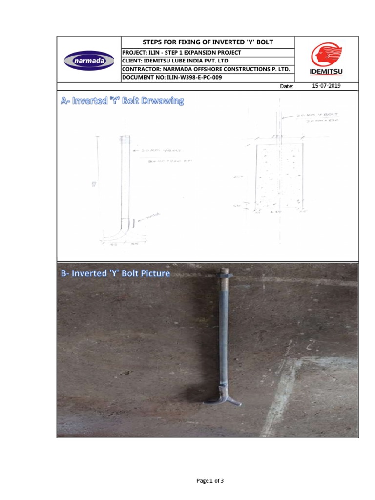Fixing Steps For Inverted Y Bolt | PDF | Civil Engineering | Building ...