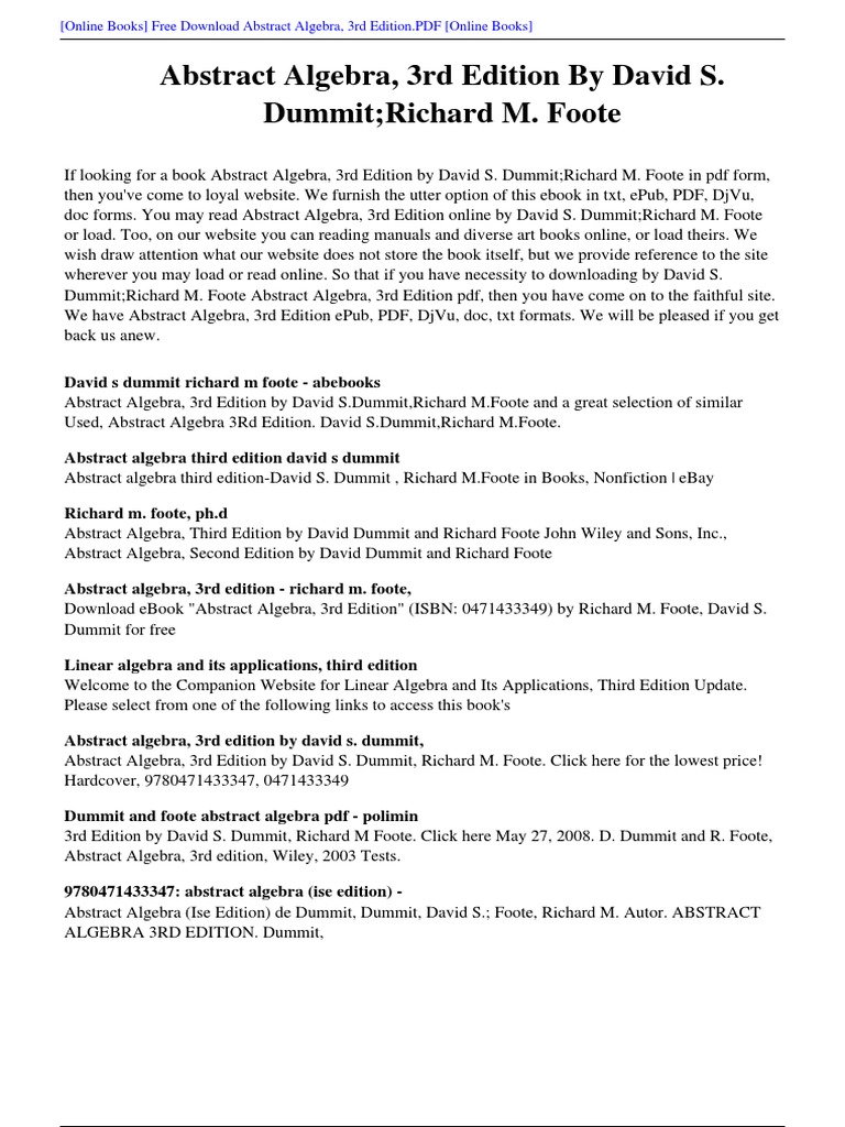 Abstract Algebra, 3rd Edition by David S. Dummit Richard M. Foote | PDF ...