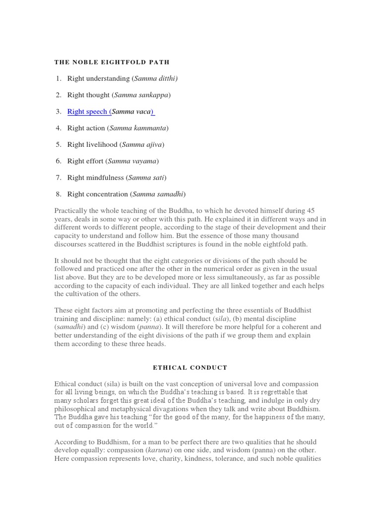 Right Speech : Samma Vaca | PDF | Noble Eightfold Path | Sati (Buddhism)