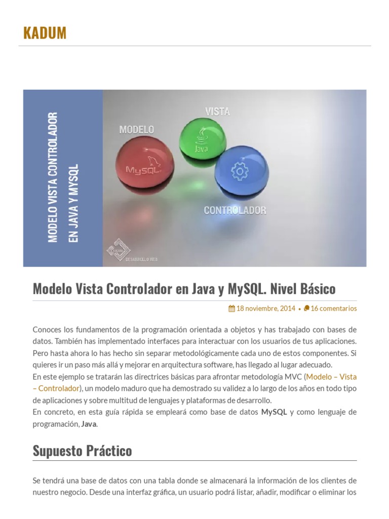 Modelo Vista Controlador en Java y MySQL. Nivel Básico - Kadum PDF ...