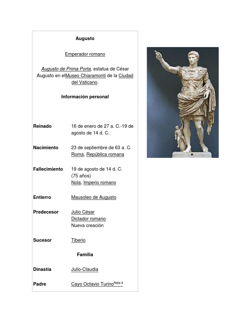 Biografía de Augusto, primer emperador romano | PDF | Augusto ...