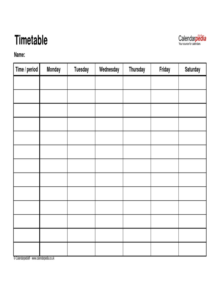 Timetable Monday To Saturday | PDF