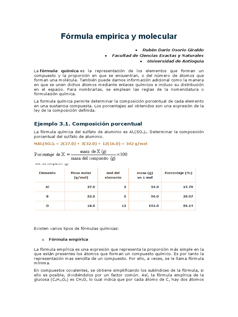 Fórmula Empírica y Molecular | PDF | Moléculas | Química