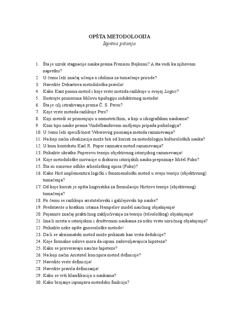 Opsta Metodologija (Pitanja, LS 2017) | PDF