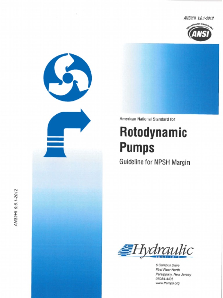 ANSI HI 9 6 1 2012 Rotodynamic Pumps Guideline For NPSH Margin PDF | PDF