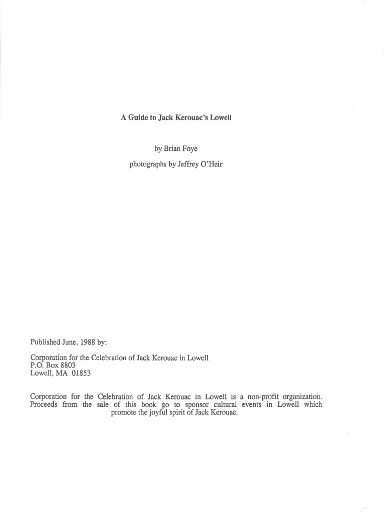 Foye, Brian - Guide To Jack Kerouac's Lowell, A | PDF