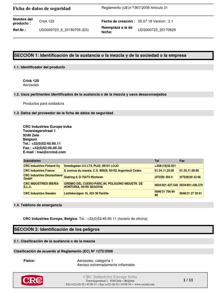 Crick 120 Msds | PDF | Guante | Agua