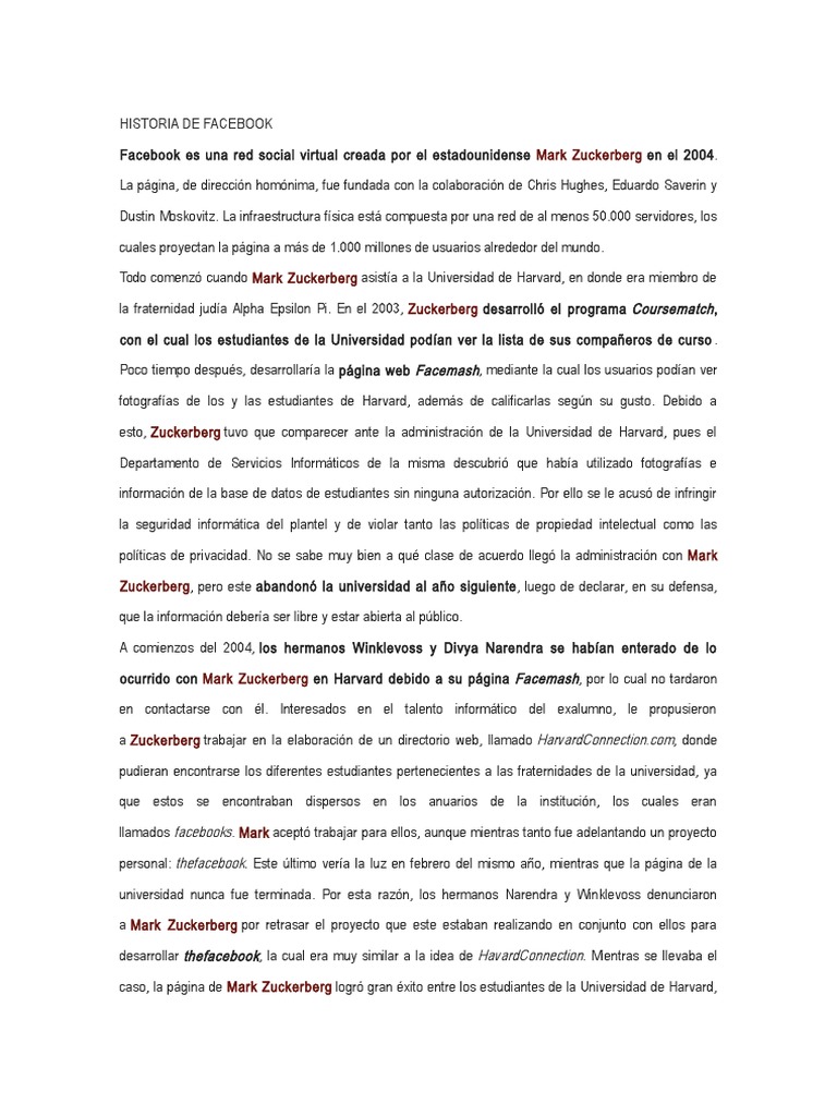Historia de Facebook | PDF | Mark Zuckerberg | Facebook