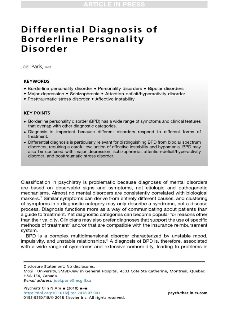 Differential Diagnosis of 2018 | PDF | Bipolar Disorder | Mood Disorders