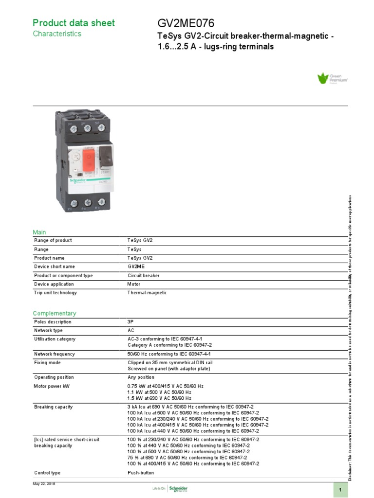 TeSys GV2 - GV2ME076 PDF | PDF | Alternating Current | International ...