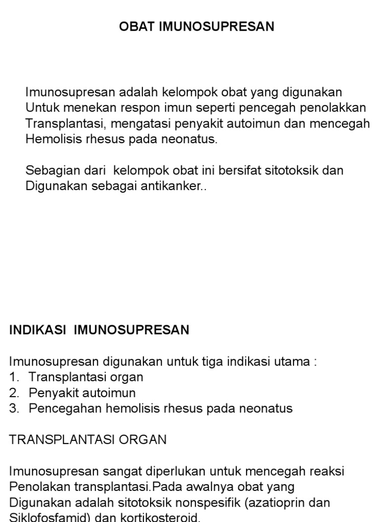 Klasifikasi dan Penggunaan Obat Imunosupresan | PDF