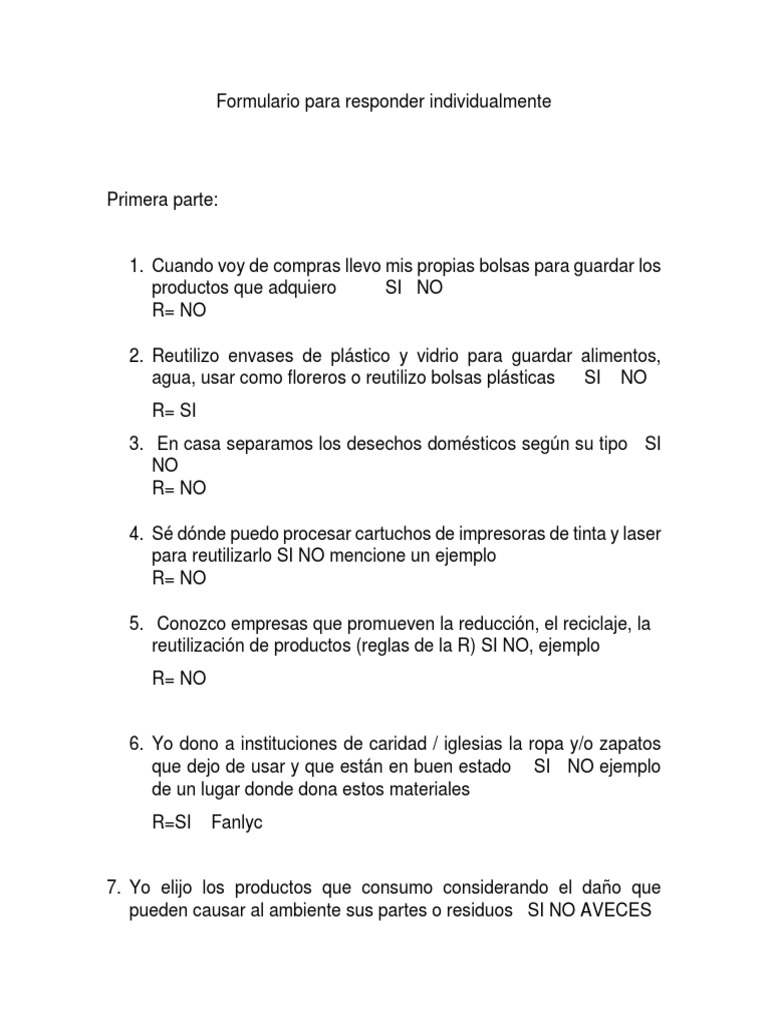 Formulario para Responder Individualmente | PDF | Reciclaje | Residuos