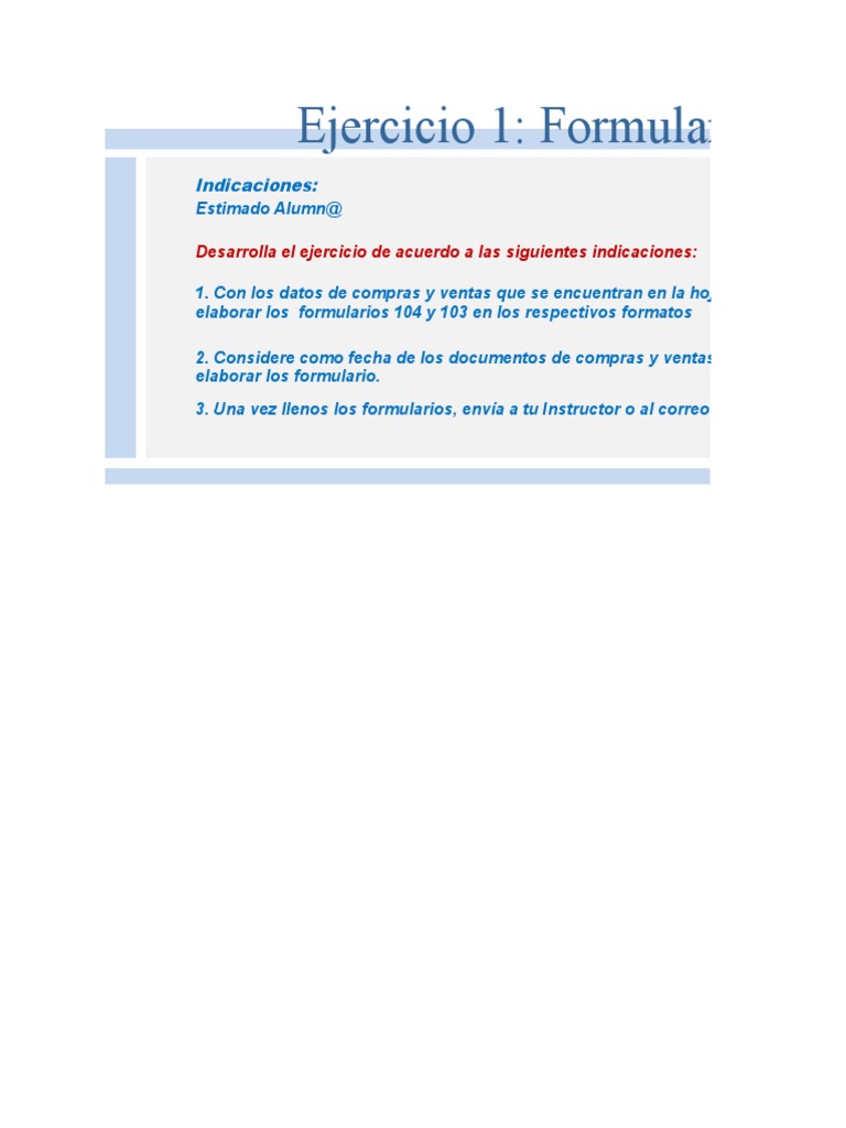 1 Ejercicio Formularios 104 y 103 | PDF | Impuesto al valor agregado | Impuestos
