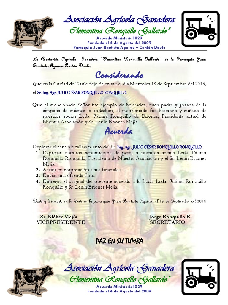 Fallecimiento de Julio César Ronquillo | PDF | Ecuador | Religión y ...