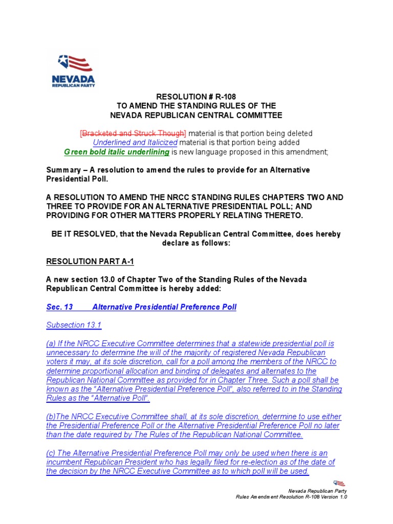 Resolution R-108 Standing Rules Alt PPP | PDF | United States ...
