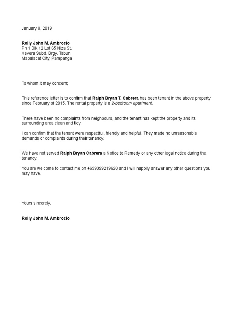 Rental Reference Template Detailed Letter | PDF
