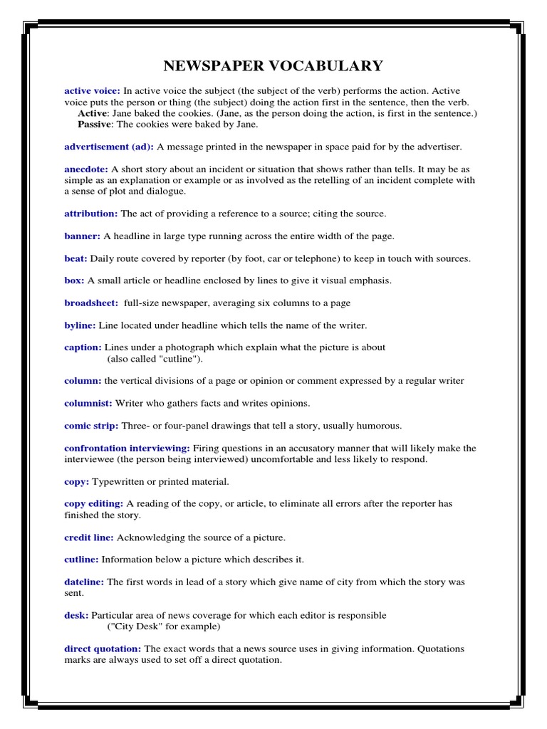 Newspaper Vocabulary | PDF | Newspapers | News