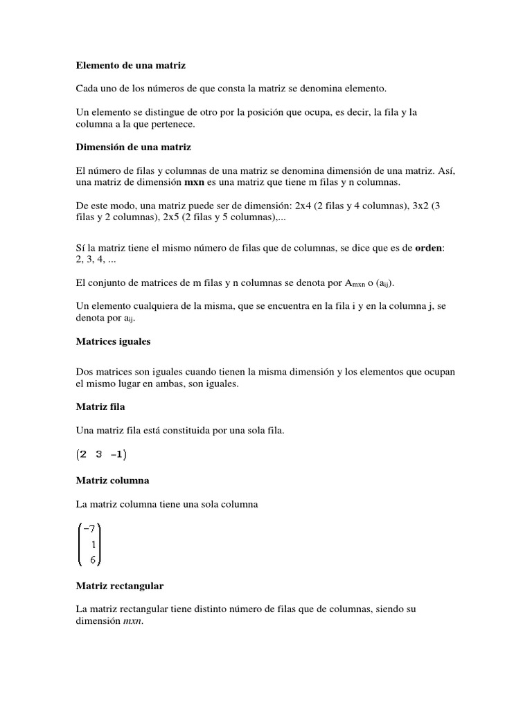 Elemento de Una Matriz | PDF | Matriz (Matemáticas) | Teoría de la matriz