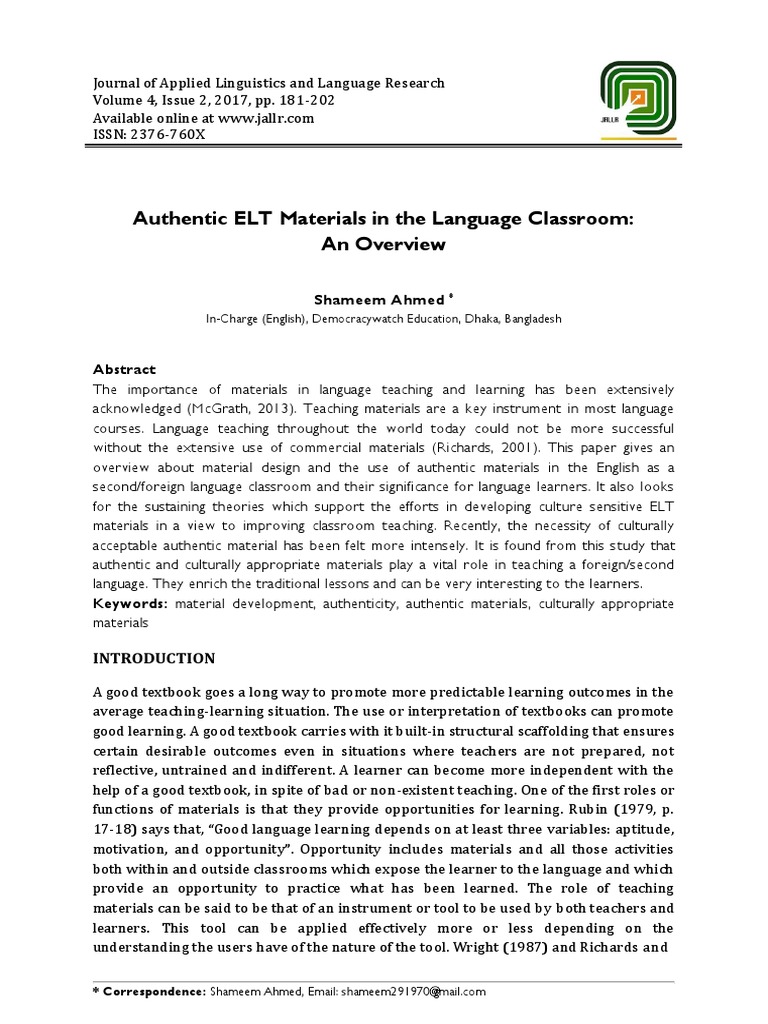 Authentic ELT Materials in The Language Classroom | PDF | English As A ...