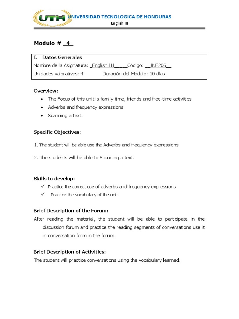 English III Module 4 Overview | PDF | Speed Reading | Verb