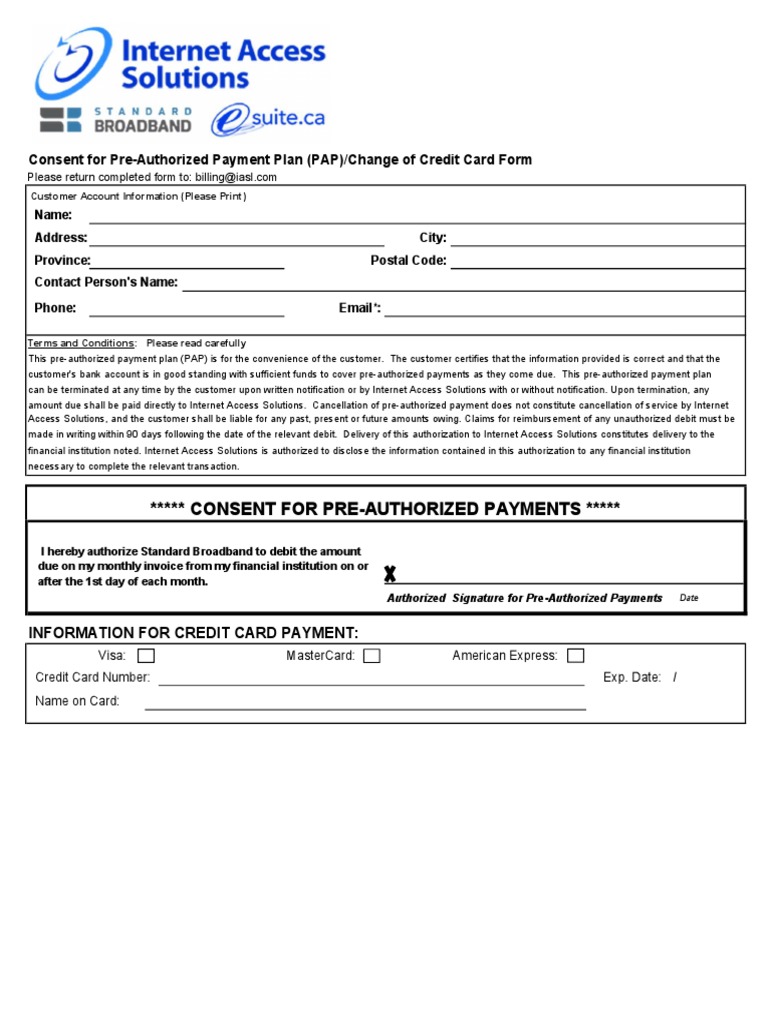 Pre-Authorized Payment Consent Form | PDF