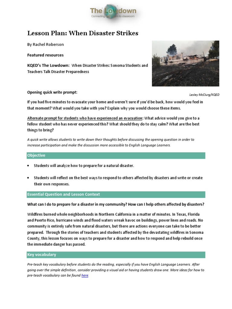 When Disaster Strikes Lesson Plan | PDF | Natural Disasters | Emergency ...