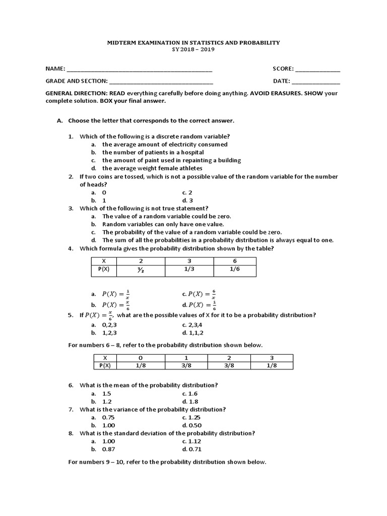Midterm Exam | PDF | Probability Distribution | Random Variable
