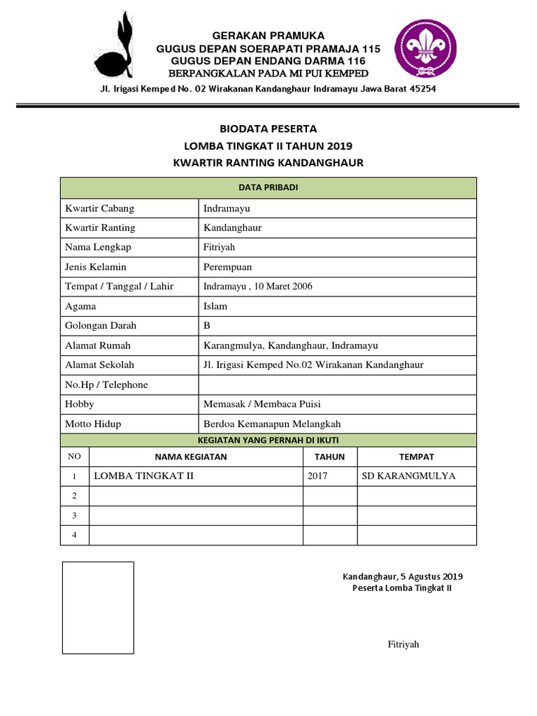 Biodata Peserta | PDF
