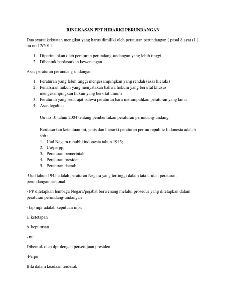 Ringkasan PPT Hirarki Perundangan | PDF