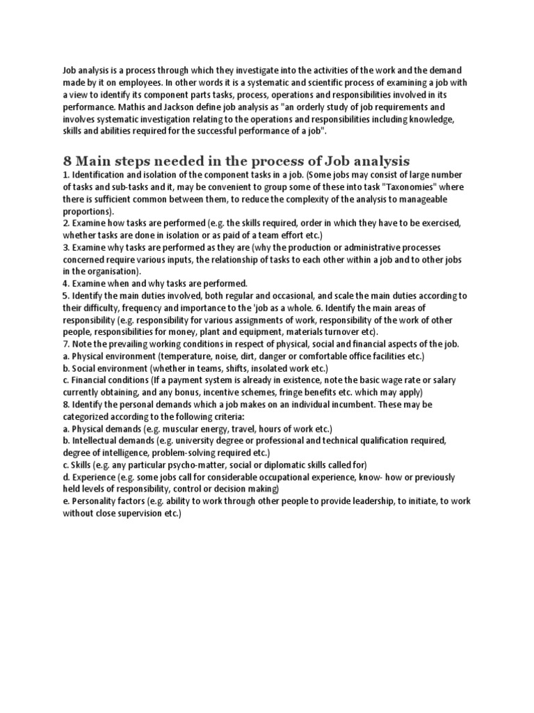 8 steps job analysis process | PDF | Employment | Labor