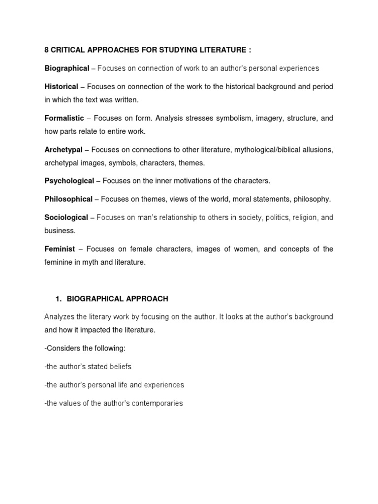 8 Critical Approaches For Studying Literature: Biographical Historical ...