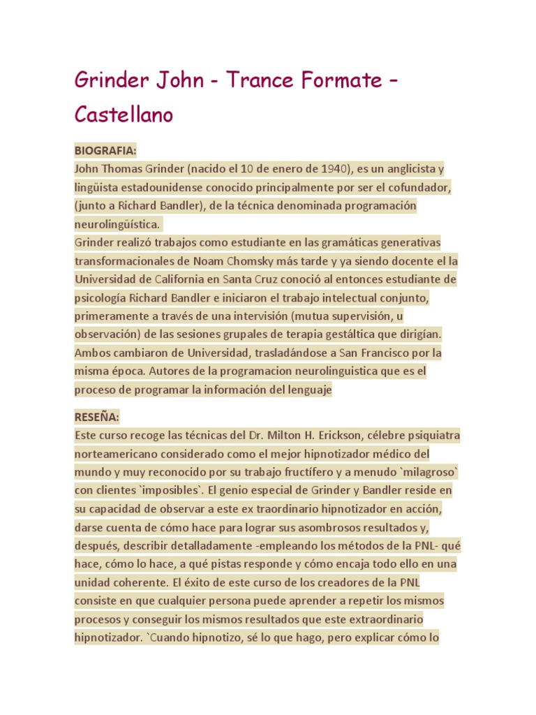 Biografía de John Grinder y PNL | PDF