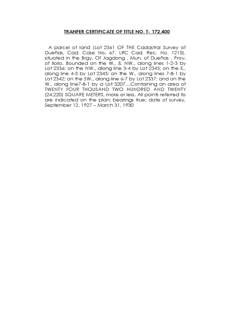 Iloilo Land Transfer Certificates Summary | PDF | Real Estate Law ...