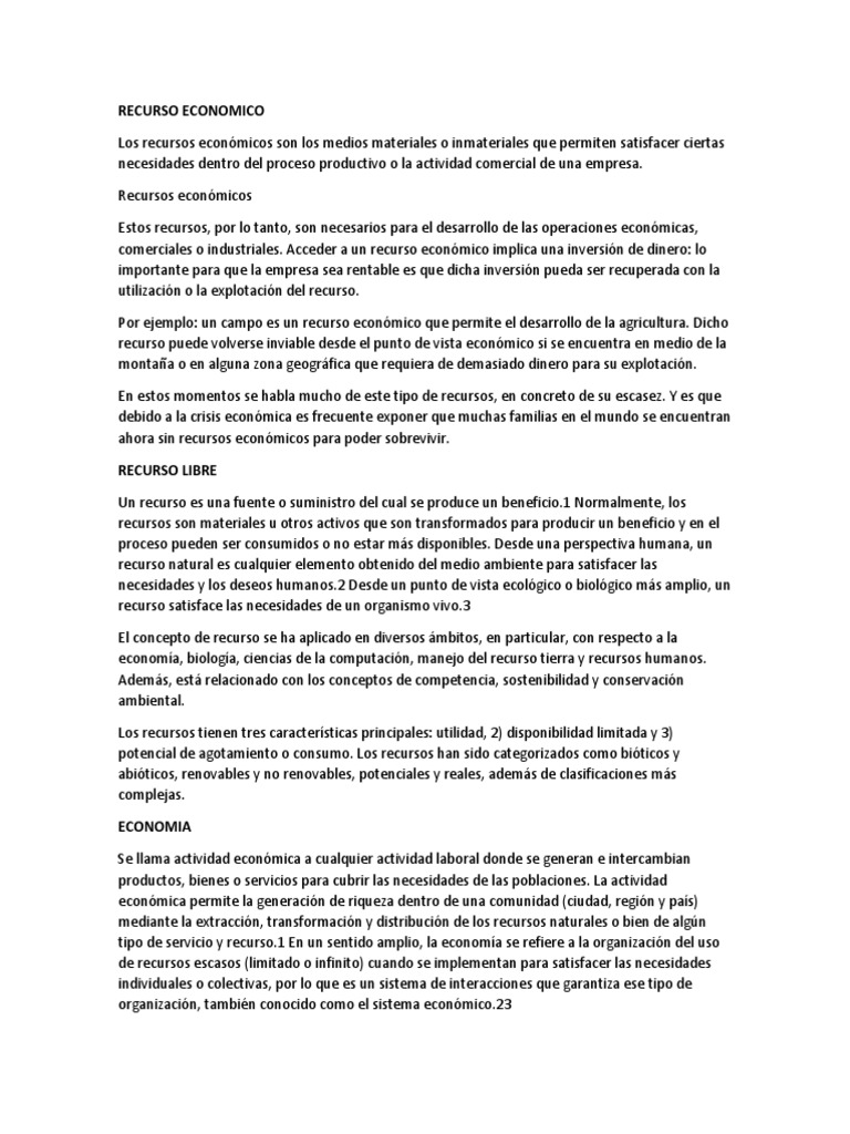 Definición de Recursos Económicos | PDF | Recurso | Bienes
