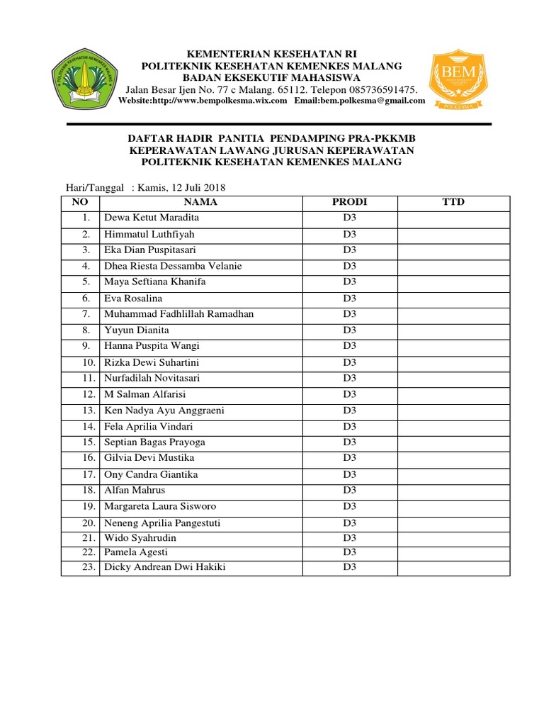 Absen Konsumsi Pra PKKMB | PDF