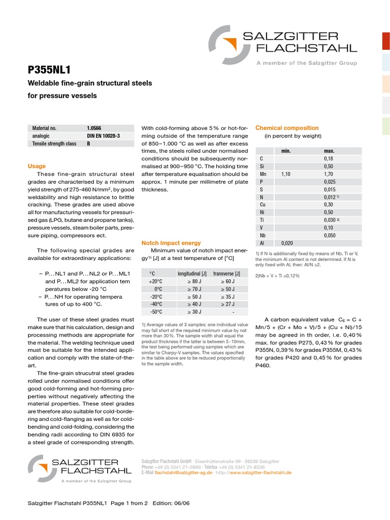 P355NL1 Fine-Grain Structural Steel | PDF | Rolling (Metalworking ...