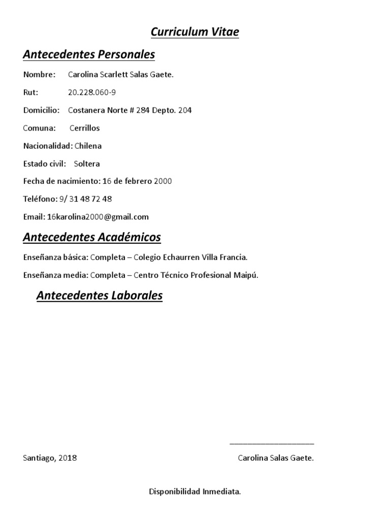 Curriculum Carolina Salas Gaete | PDF