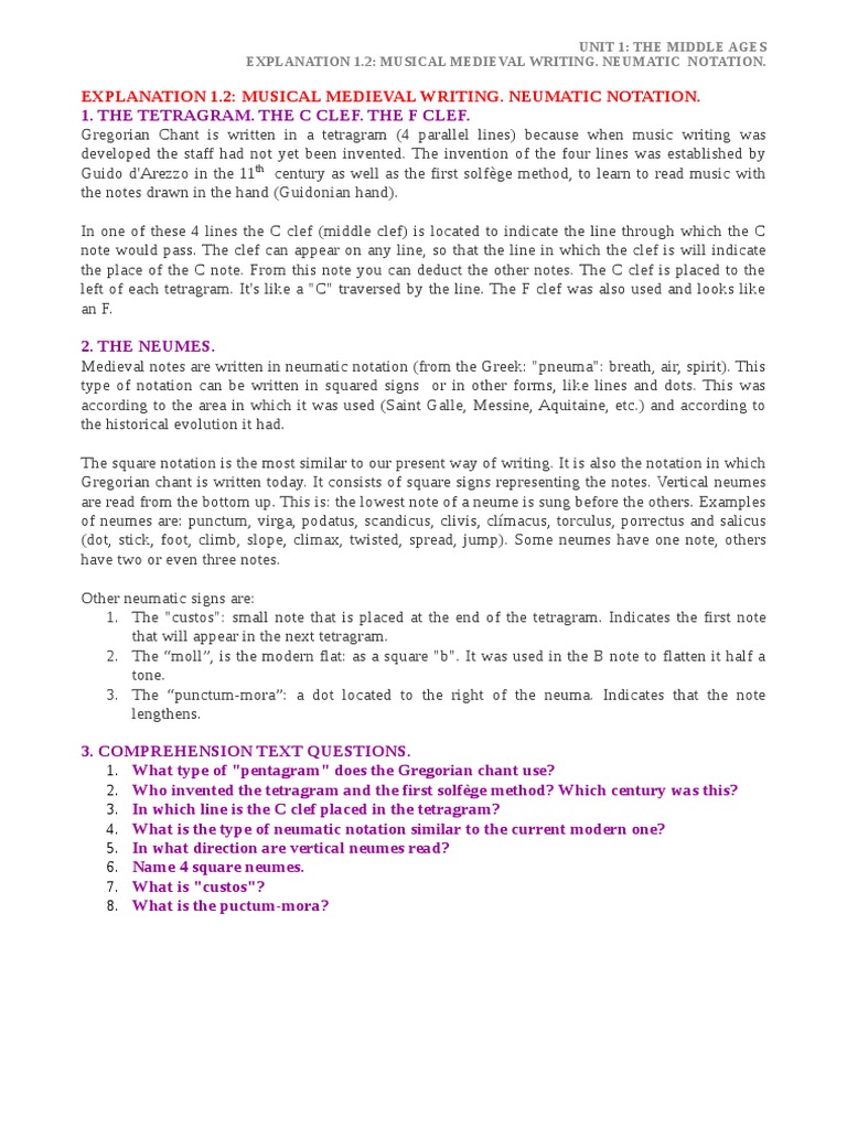 Medieval Musical Notation: Neumatic Signs and Clefs | PDF | Music Based ...