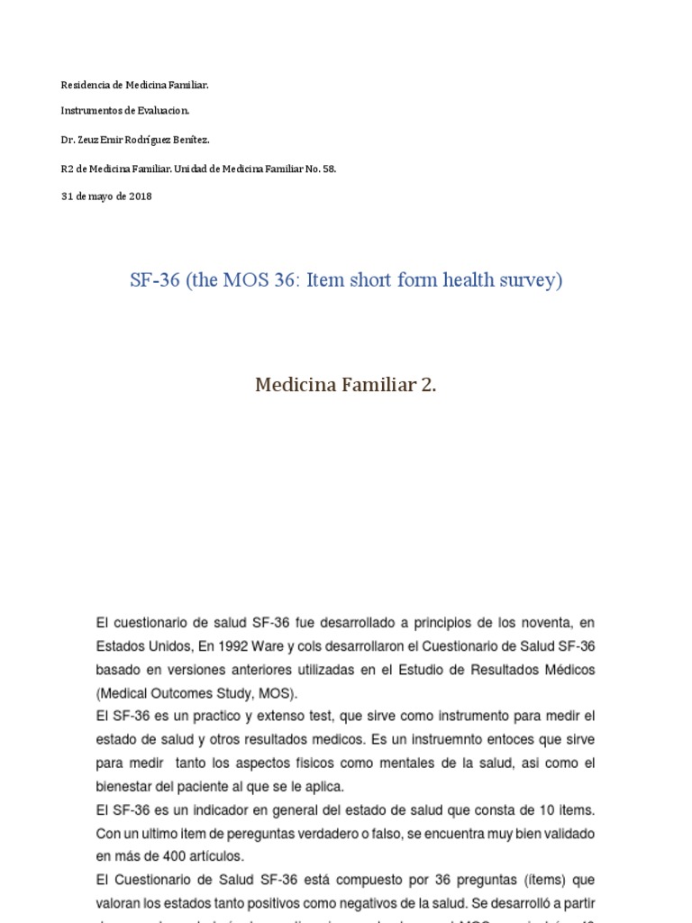 SF-36 (The MOS 36 - Item Short Form Health Survey) | PDF | Cuestionario ...